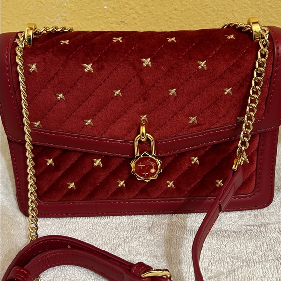 Bags | Red Quilted Crossbody Bag With Gold Accents | Poshmark